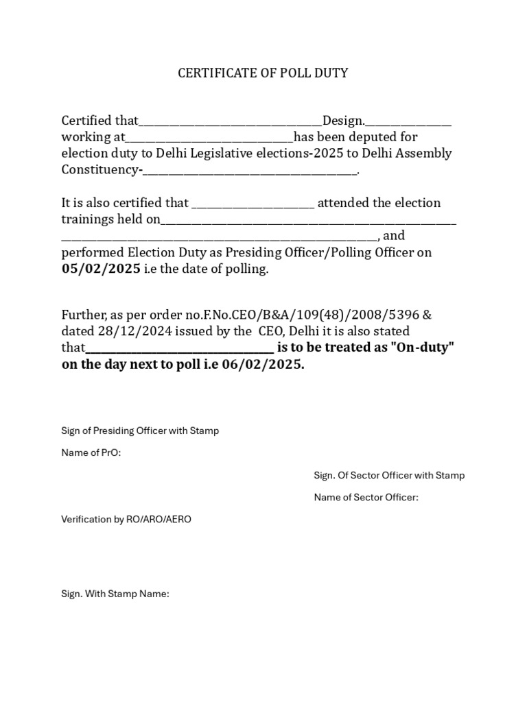 Certificate of Poll Duty-1 | PDF