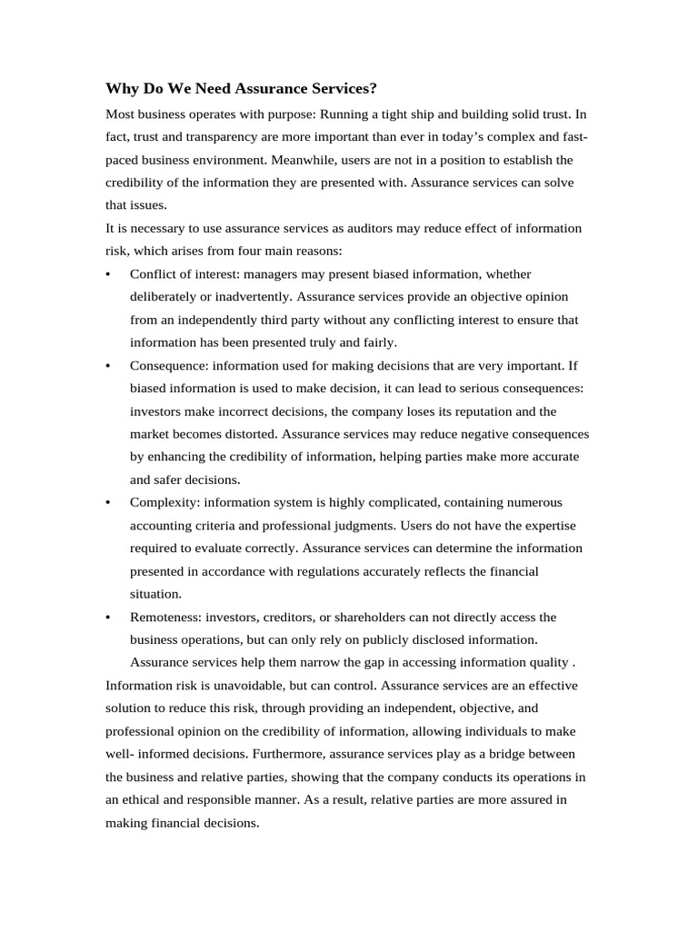 Importance of Assurance Services | PDF