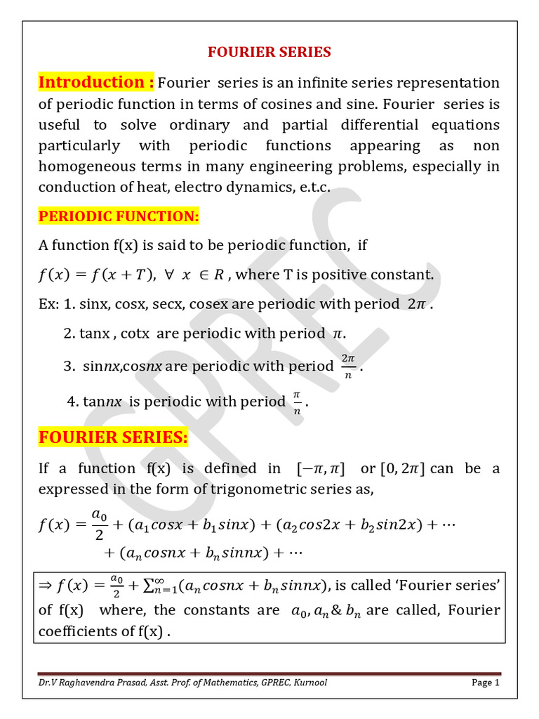 Fourier Series | PDF | Fourier Series | Mathematical Analysis