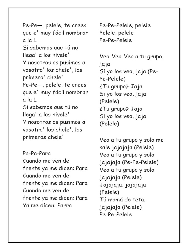Letra de la canción "Pelele" | PDF