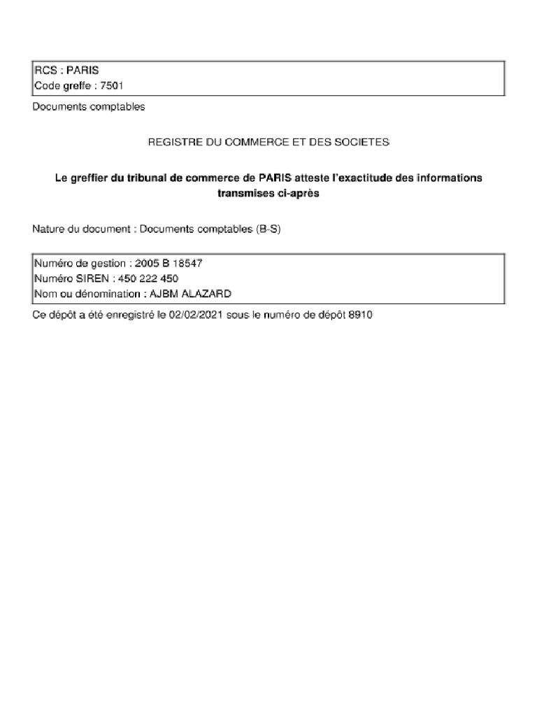 AJBM ALAZARD - Comptes sociaux 2019 | PDF