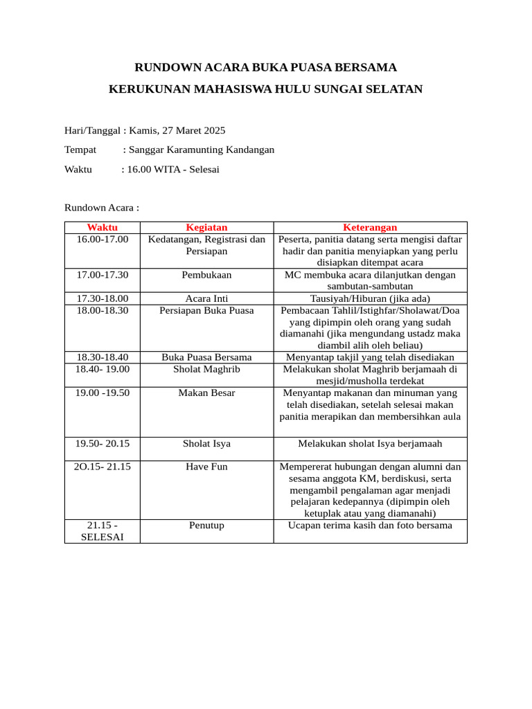 Rundown Bukber Revisi | PDF