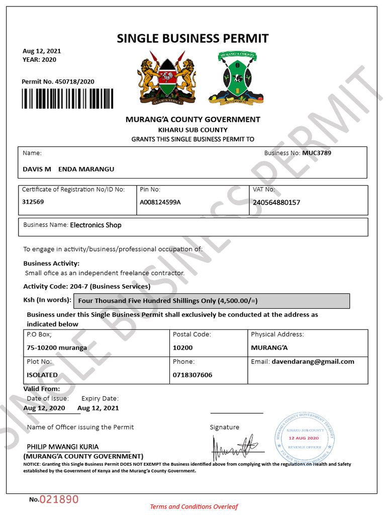 Murang'a County Single Business Permit | PDF