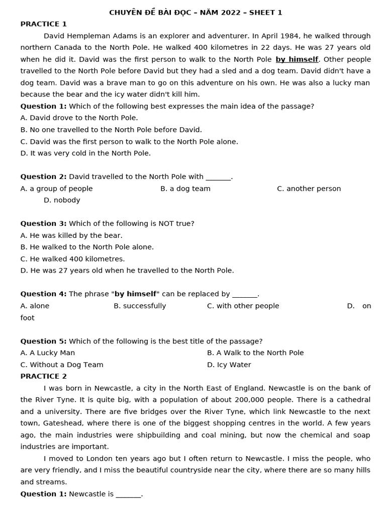 READING - EASY - 1 - ĐỀ | PDF