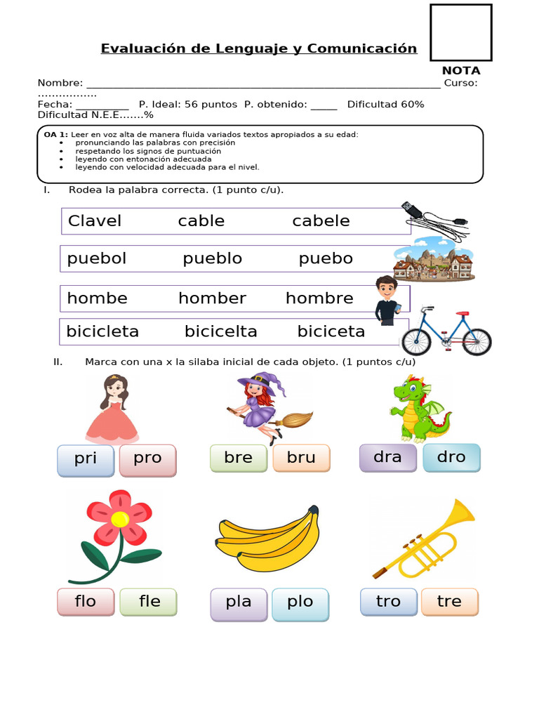 Evaluación de Grupos Consonánticos | PDF