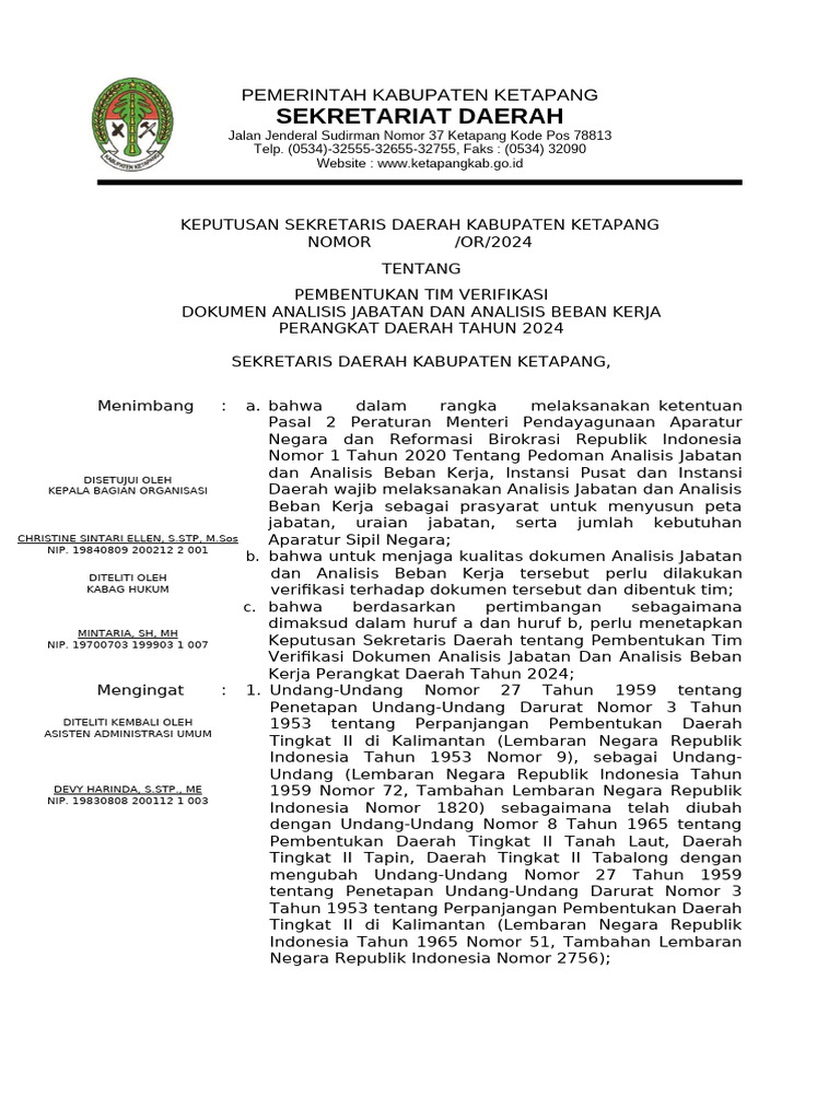 Contoh SK TIM Verifikasi Dokumen | PDF