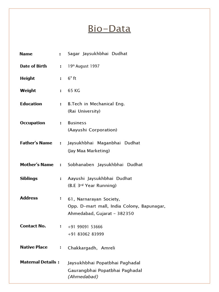 Sagar Bio-Data | PDF