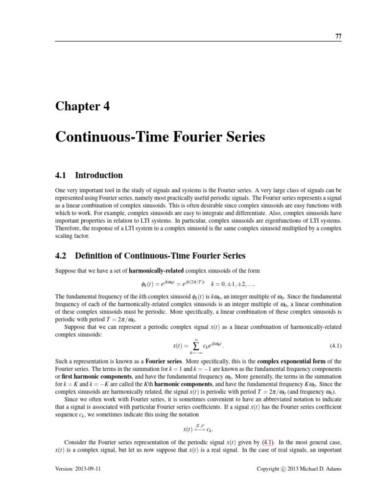 Chapter 4 - Continuous-Time Fourier Series | PDF | Fourier Transform | Sine Wave