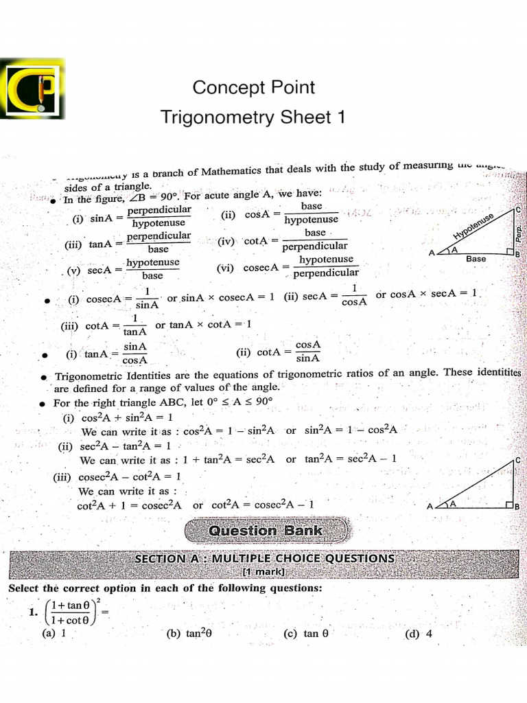 Trigonometry Sheet 2 (MCQ) | PDF
