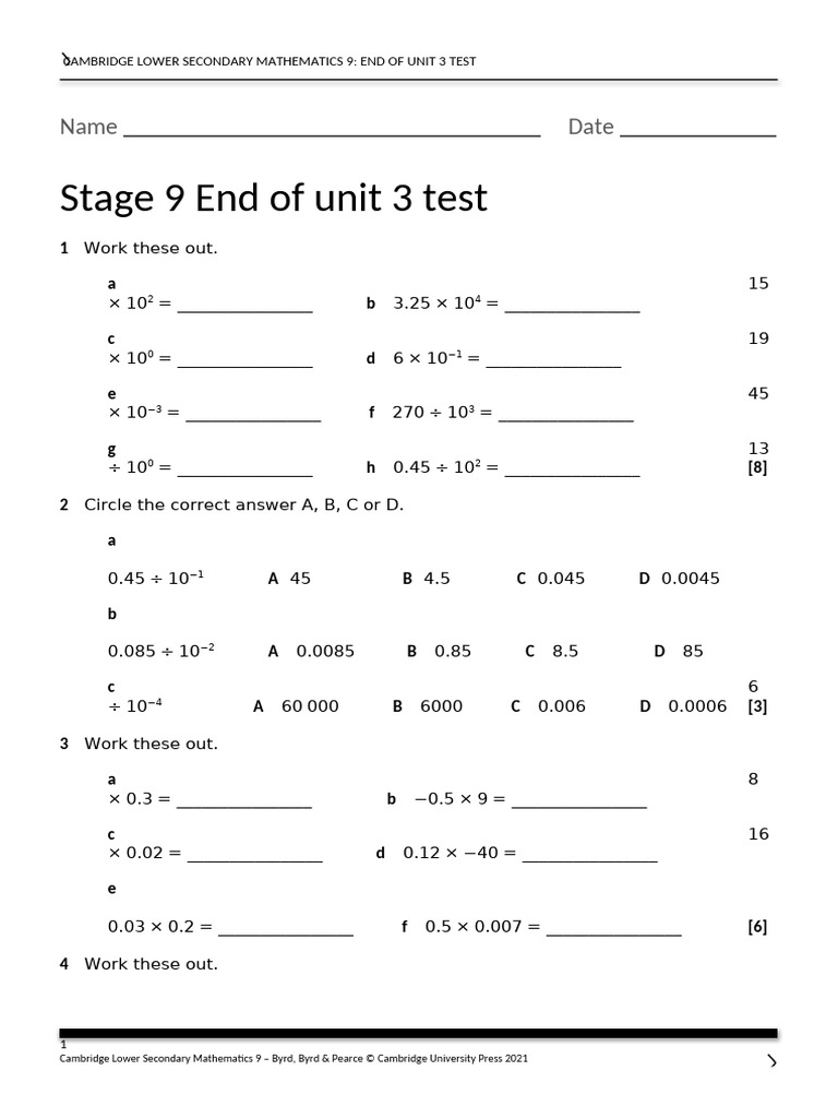 Unit 3 End-Of-Unit Test 1 | PDF | Numbers | Percentage