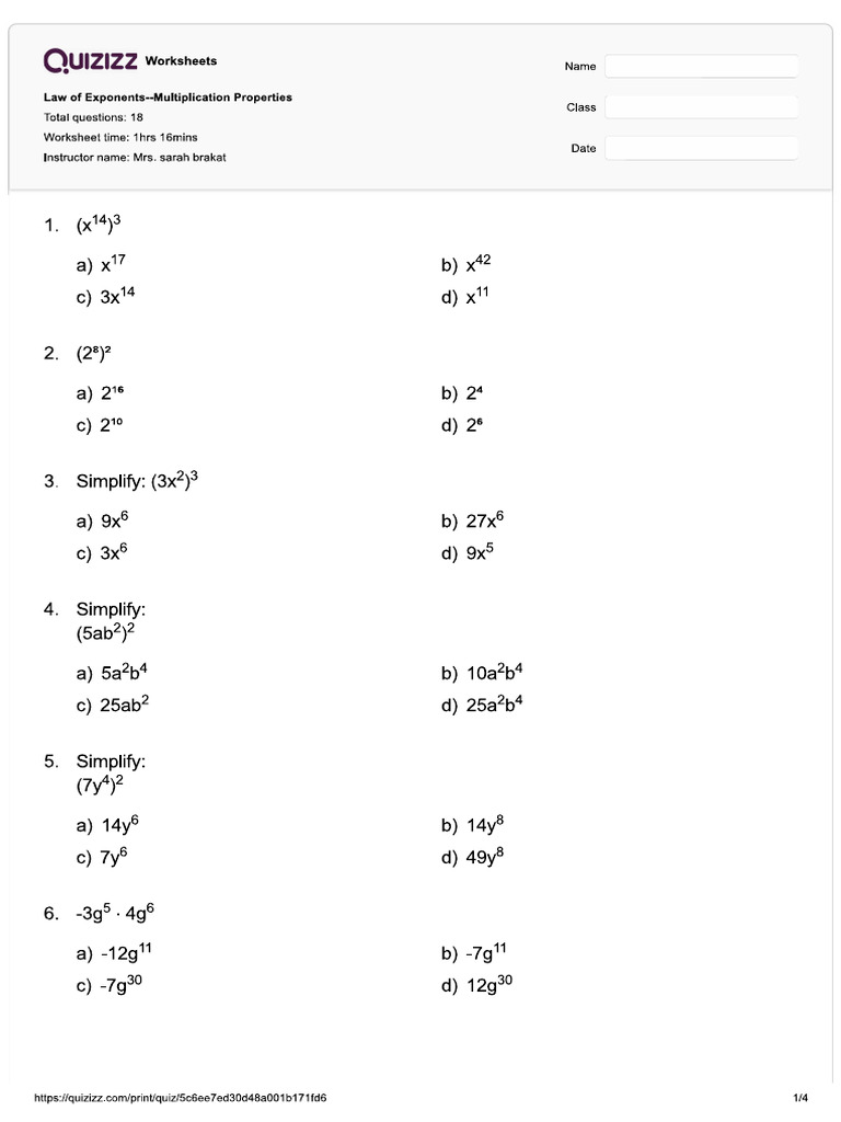Multiplication Exponent | PDF