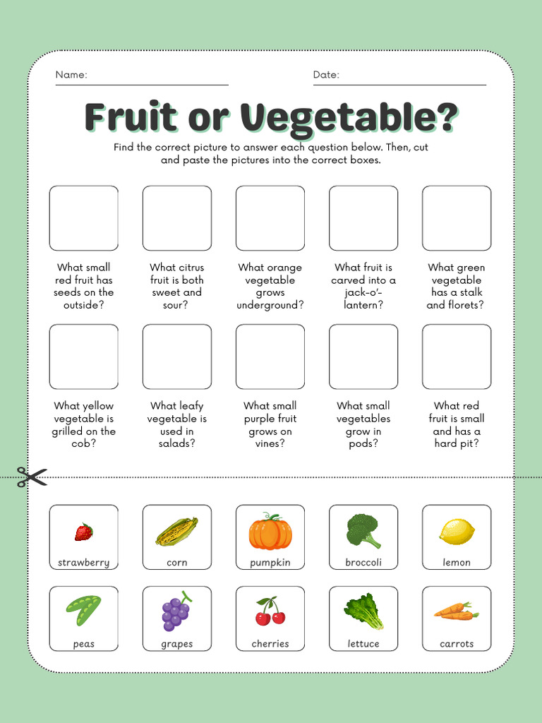 Fruits or Vegetables Sorting Activity For Science in A Colorful and ...