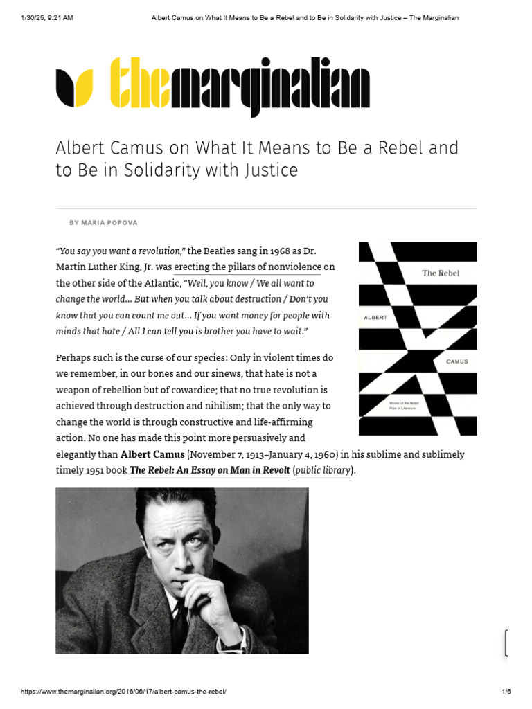 Albert Camus On What It Means To Be A Rebel and To Be in Solidarity ...