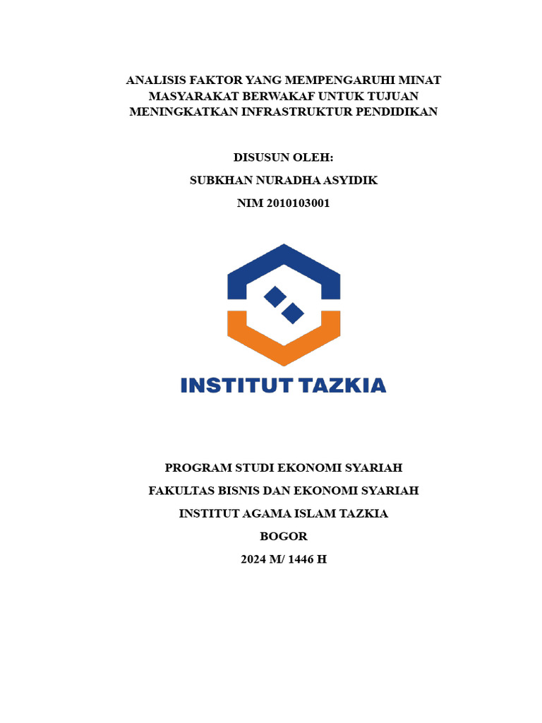 ANALISIS FAKTOR YANG MEMPENGARUHI MINAT MASYARAKAT BERWAKAF UNTUK TUJUAN MENINGKATKAN ...