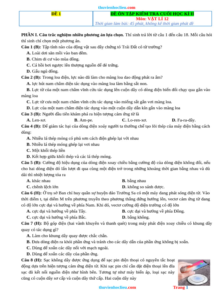 Thuvienhoclieu.com Bo 10 de on Tap Cuoi HK2 Vat Li 12 CTM 24 25 | PDF