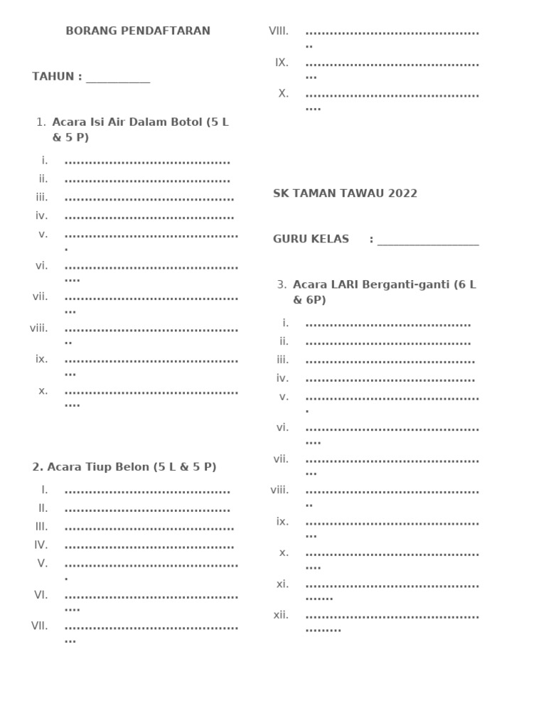 Borang Pendaftaran Sukaneka | PDF