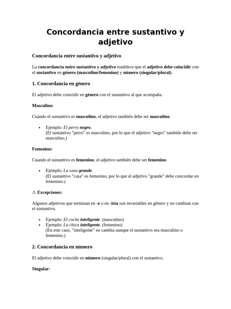 Concordancia entre sustantivo y adjetivo gramatica y ortografia | PDF ...