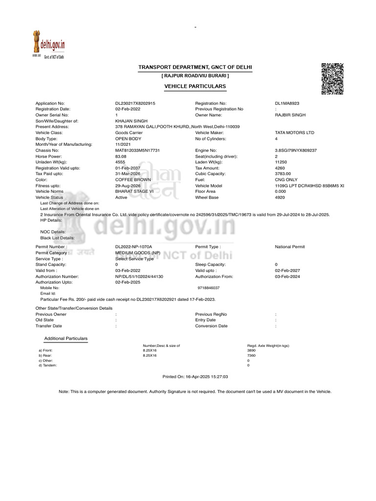 https-vahan.parivahan.gov.invahanservicevahanuieapplicationformFeeRecieptP | PDF | Vehicles ...