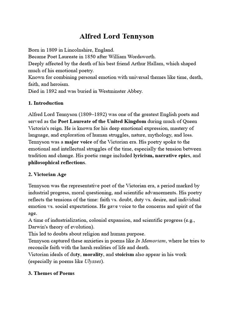 Alfred Lord Tennyson Boi | PDF | Poetry