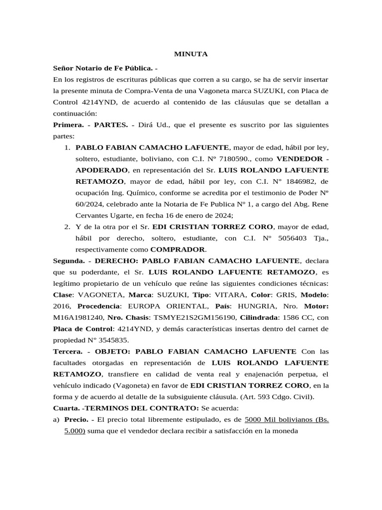 Minuta Compra Venta Con Poder Pablo | PDF