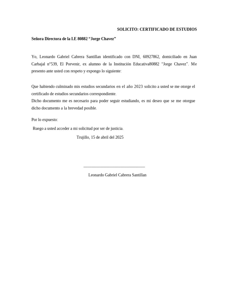 Formato de Solicitud de Certificado de Estudios | PDF