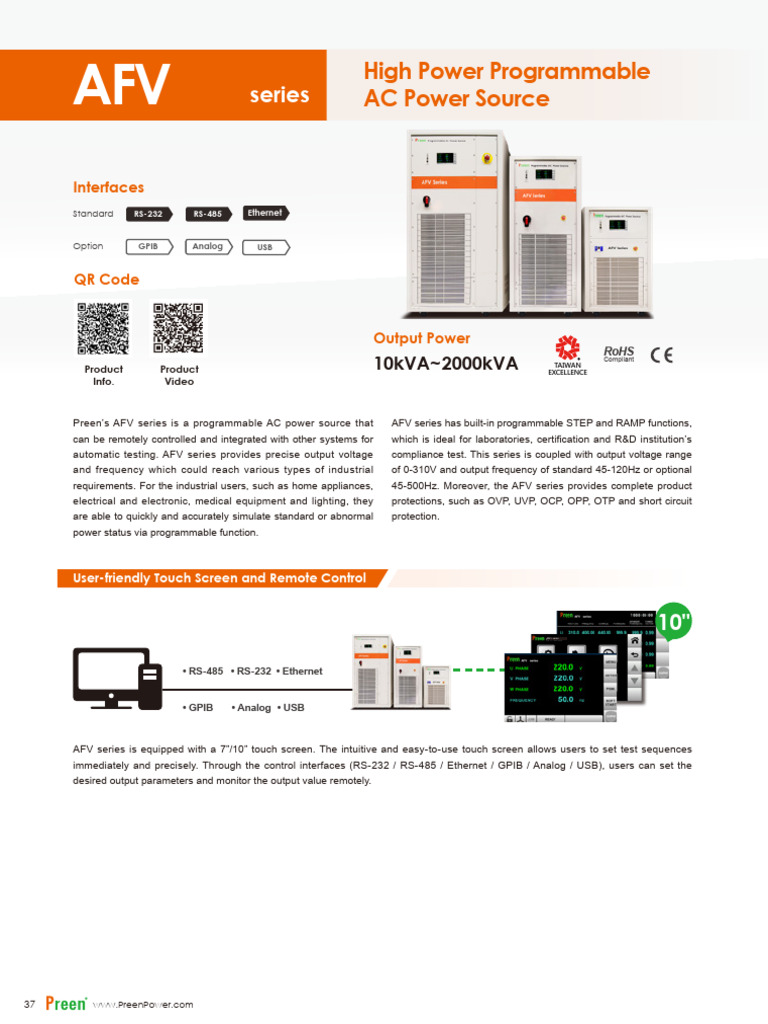 AFV Series High Power Programmable AC Power Source | PDF | Power Supply | Electronic Engineering