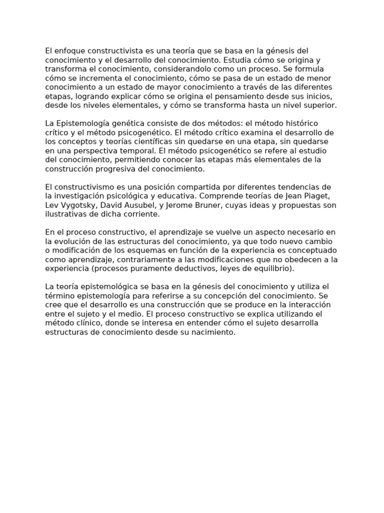 El Enfoque Constructivista Es Una Teoría Que Se Basa en La Génesis Del ...