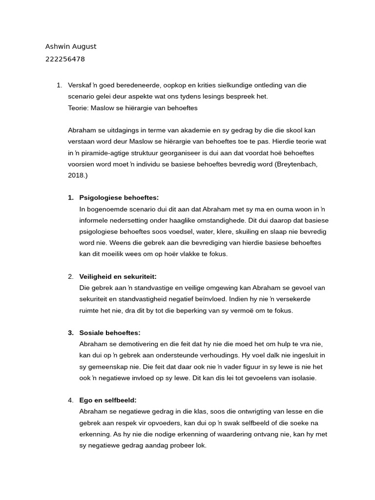 Teorie 2 Maslow Se Hierargie Van Behoeftes | PDF