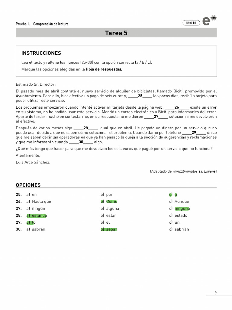 Dele B1 Spanish Tarea Cinco | PDF