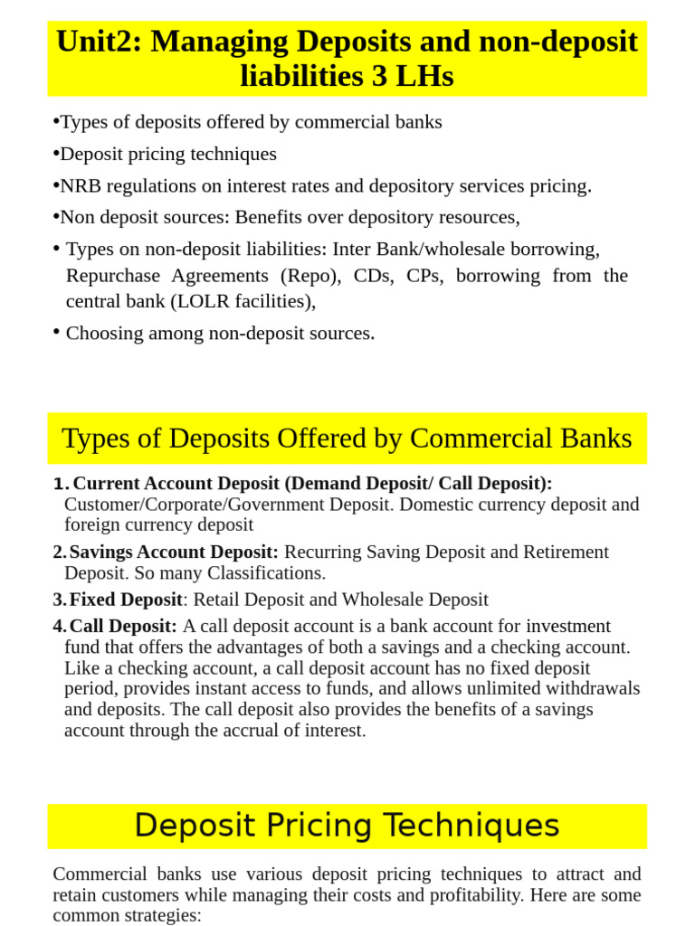 Unit 2 Managing Deposit and Non Deposit Liabilities | PDF | Repurchase ...
