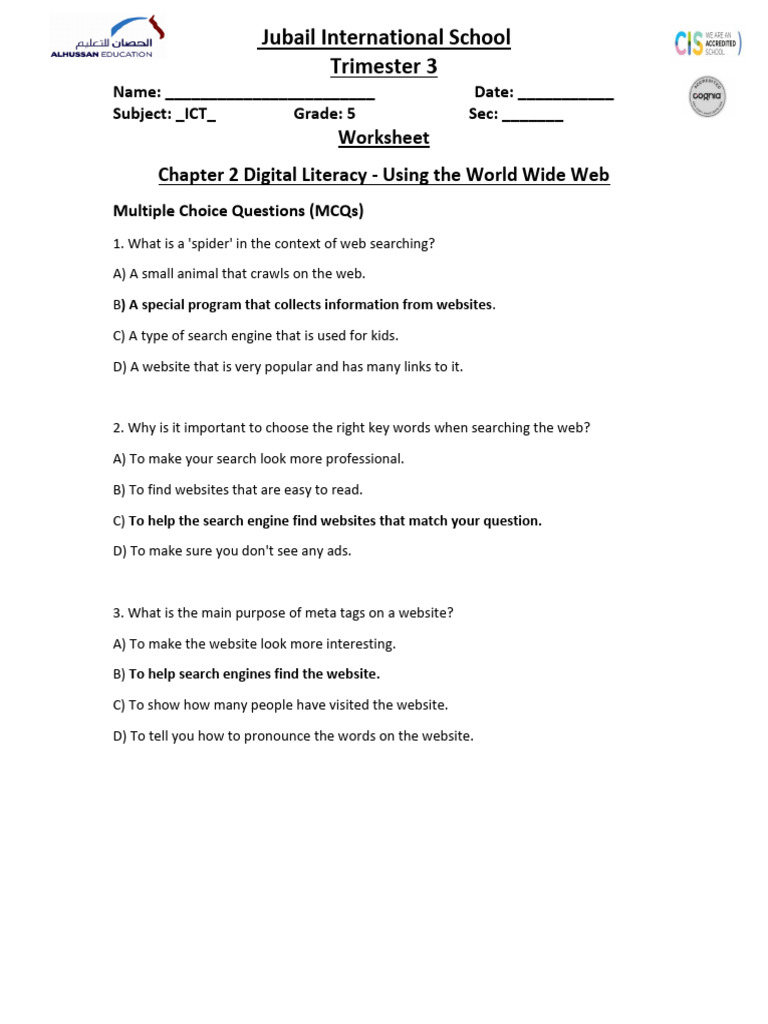 Grade 5 Chapter 2 Worksheet | PDF | Search Engine Indexing | World Wide Web