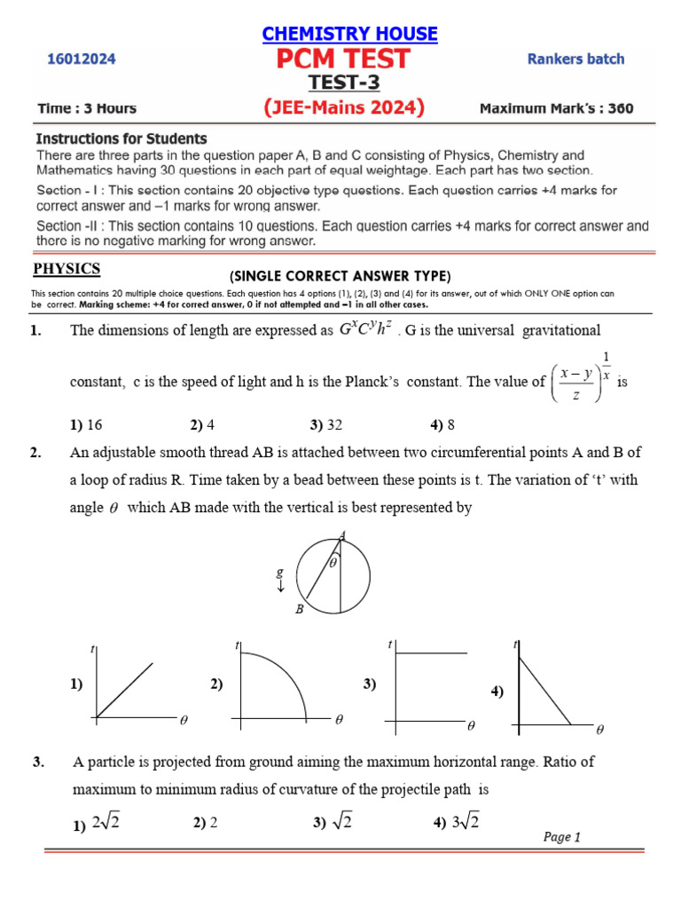 Test-03 PCM | PDF | Electron | Mirror