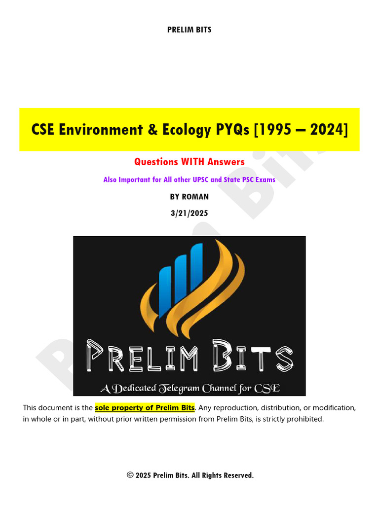 CSE Environment & Ecology PYQs [1995 – 2024] A | PDF | Marsupials | Kyoto Protocol