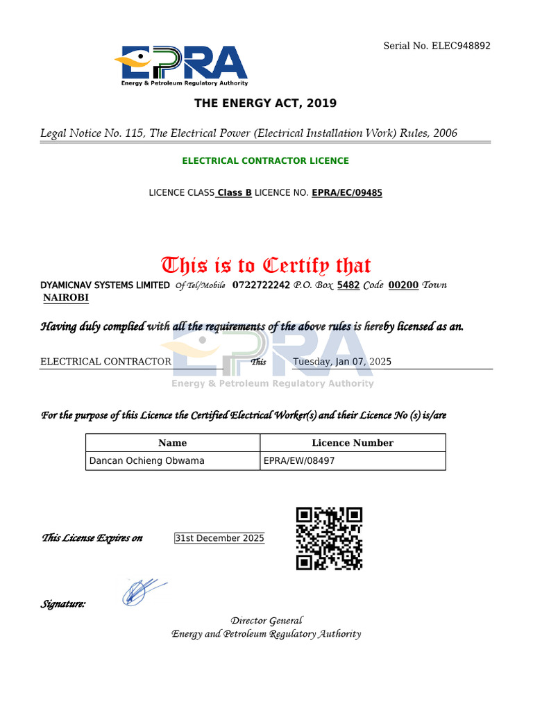 Dyamicnav Systems Limited Epra Licence 2025-1 | PDF | License