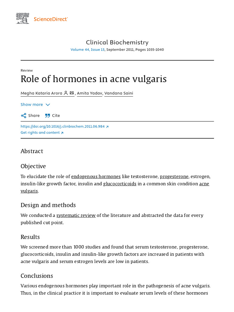 2011_Role of Hormones in Acne Vulgaris - ScienceDirect | PDF | Estrogen ...