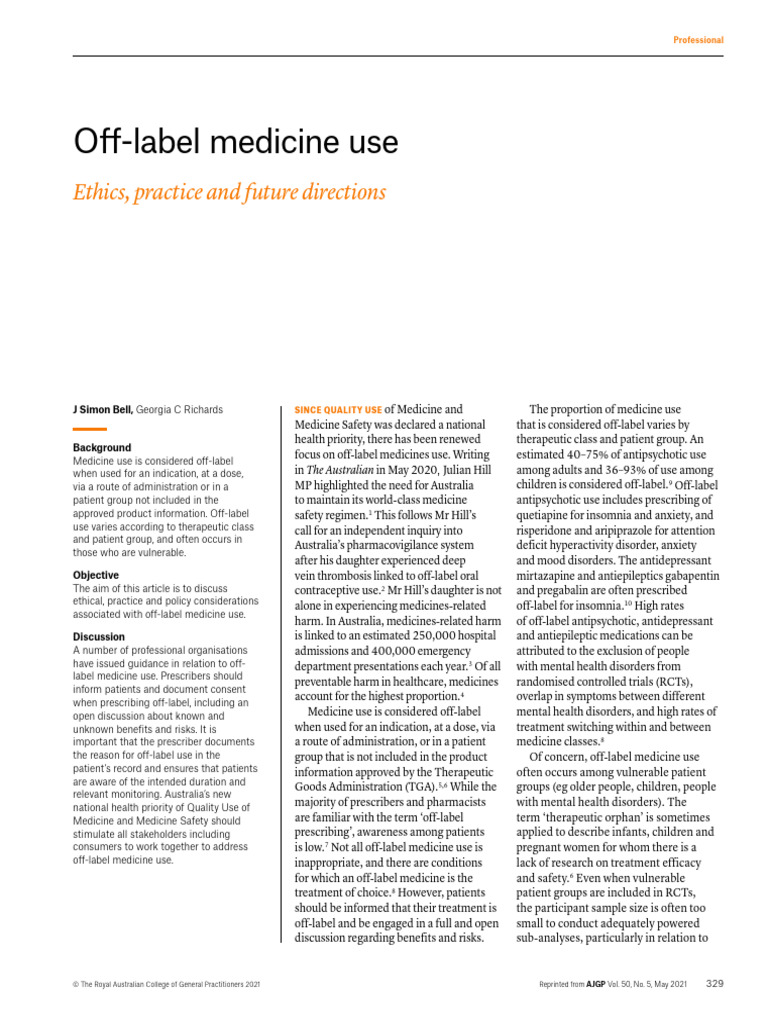 AJGP 05 2021 Professional Off Label Medicine Use WEB | PDF ...