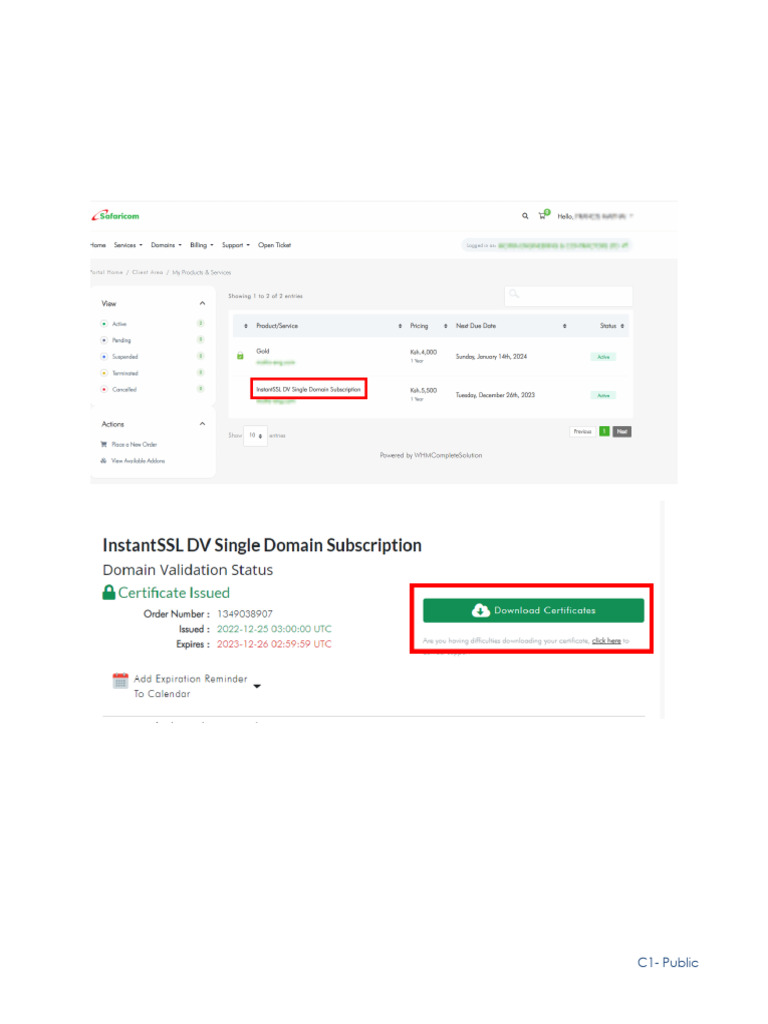 Uploading and Installing SSL Certificates Bought From The Client Area | PDF