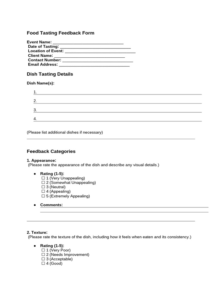Food Tasting Feedback Form | PDF | Taste | Foods