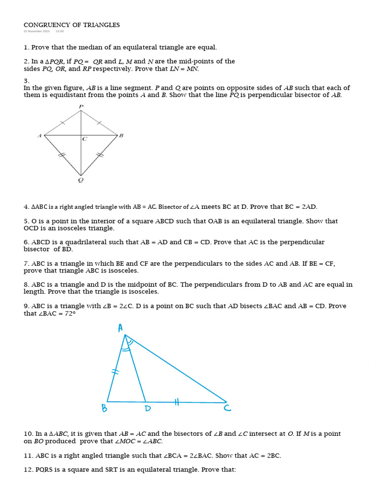CONGRUENCY OF TRIANGLES - ASSIGNMENT | PDF