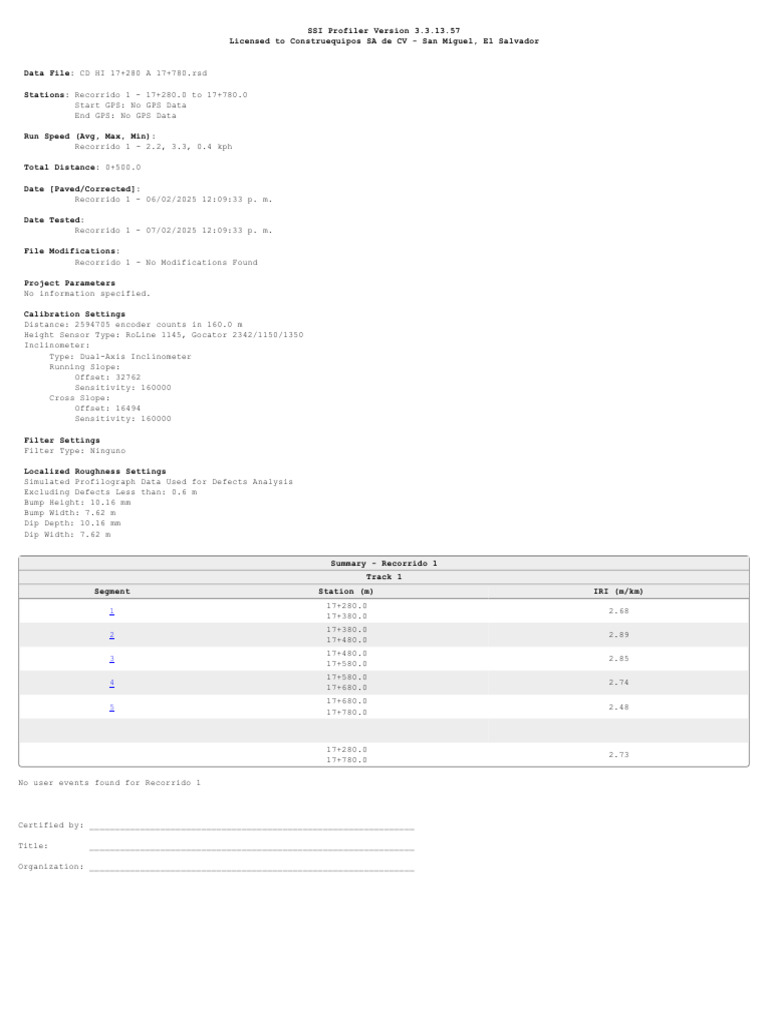 SSI Profiler Recorrido 1 Report | PDF