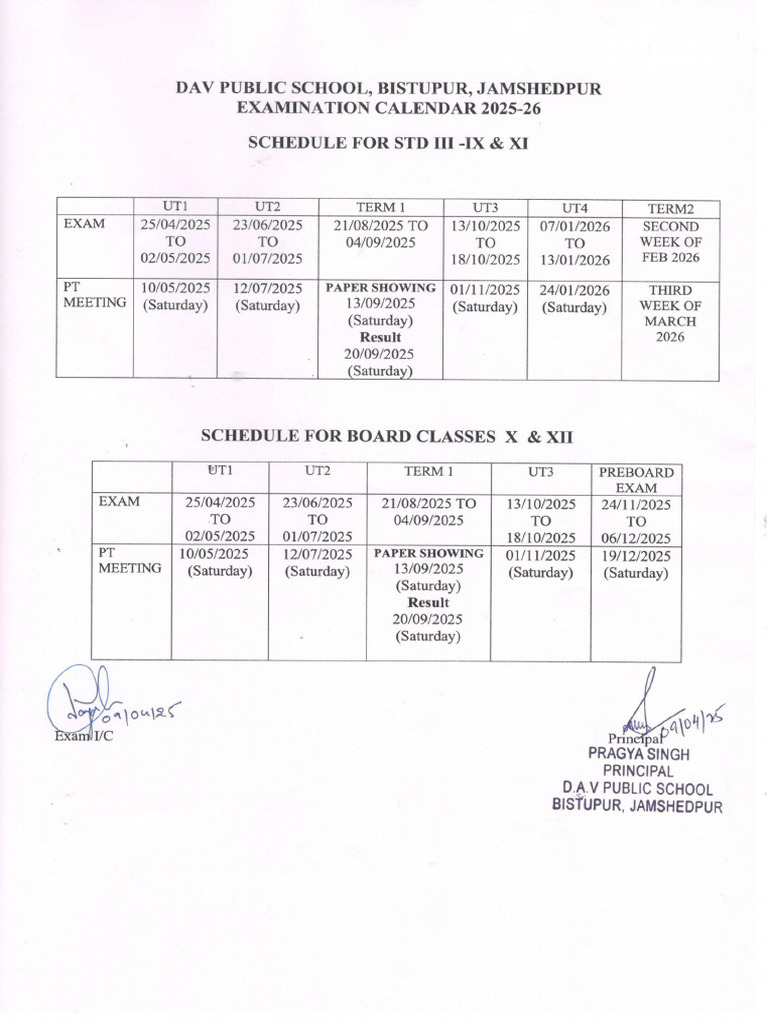 Exam Calander 2025-26 | PDF