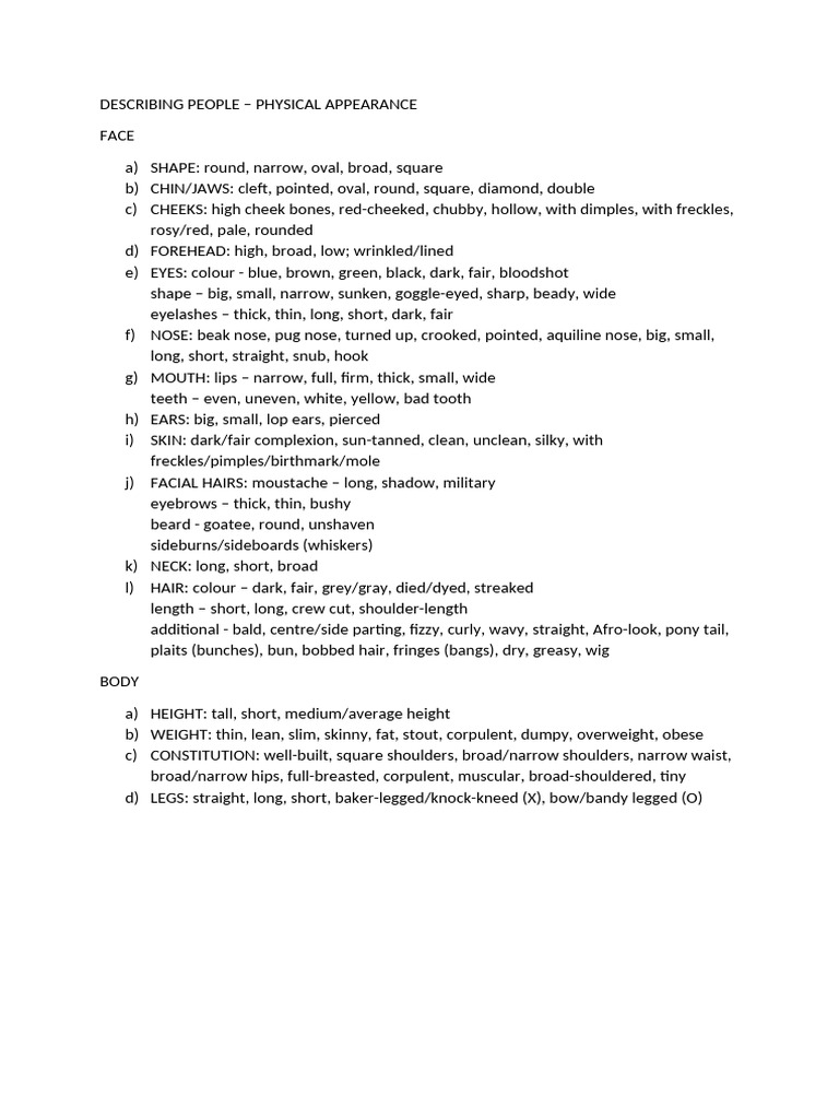 Describing People - Physical Appearance | PDF