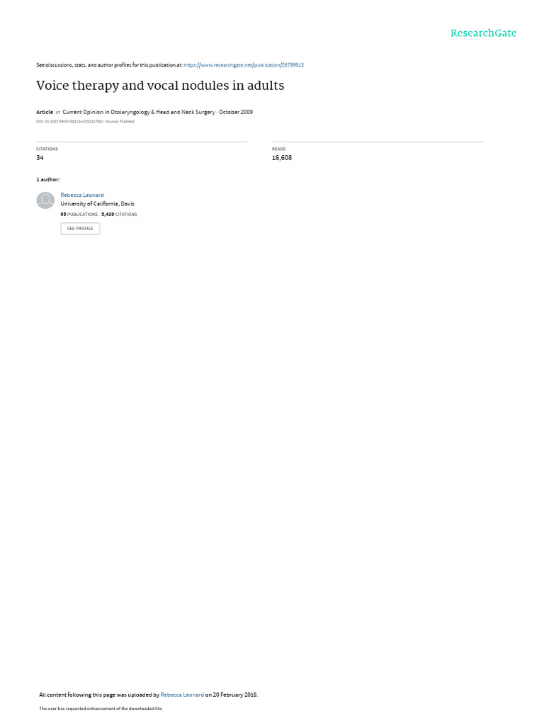 Voice Therapy and Vocal Nodules in Adults: Current Opinion in ...