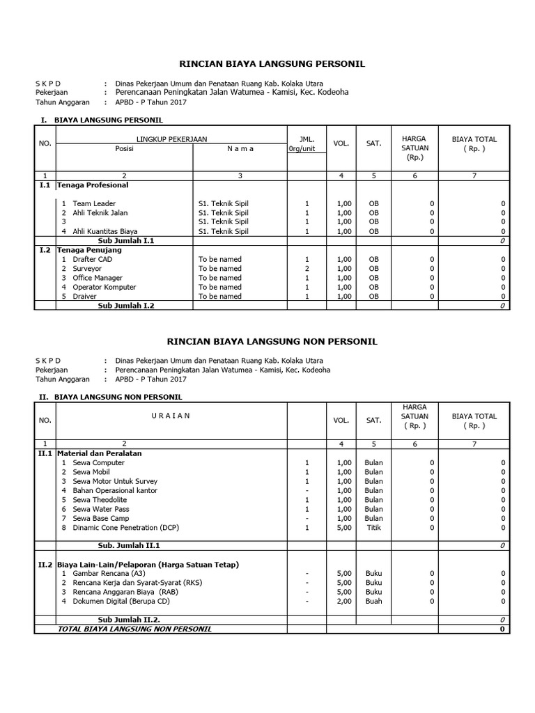 BOQ kosong Peningkatan jalan Watumea - Kamisi | PDF