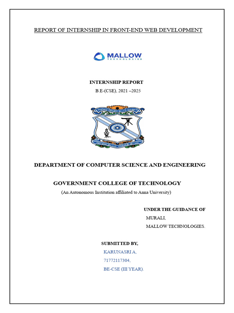 Report of Internship in Front | PDF | Bootstrap (Front End Framework ...