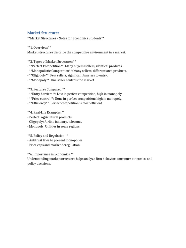 Market Structures - Notes For Economics Students | PDF