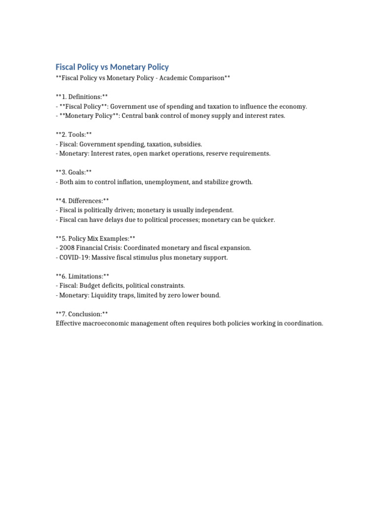Fiscal Policy Vs Monetary Policy - Academic Comparison | PDF