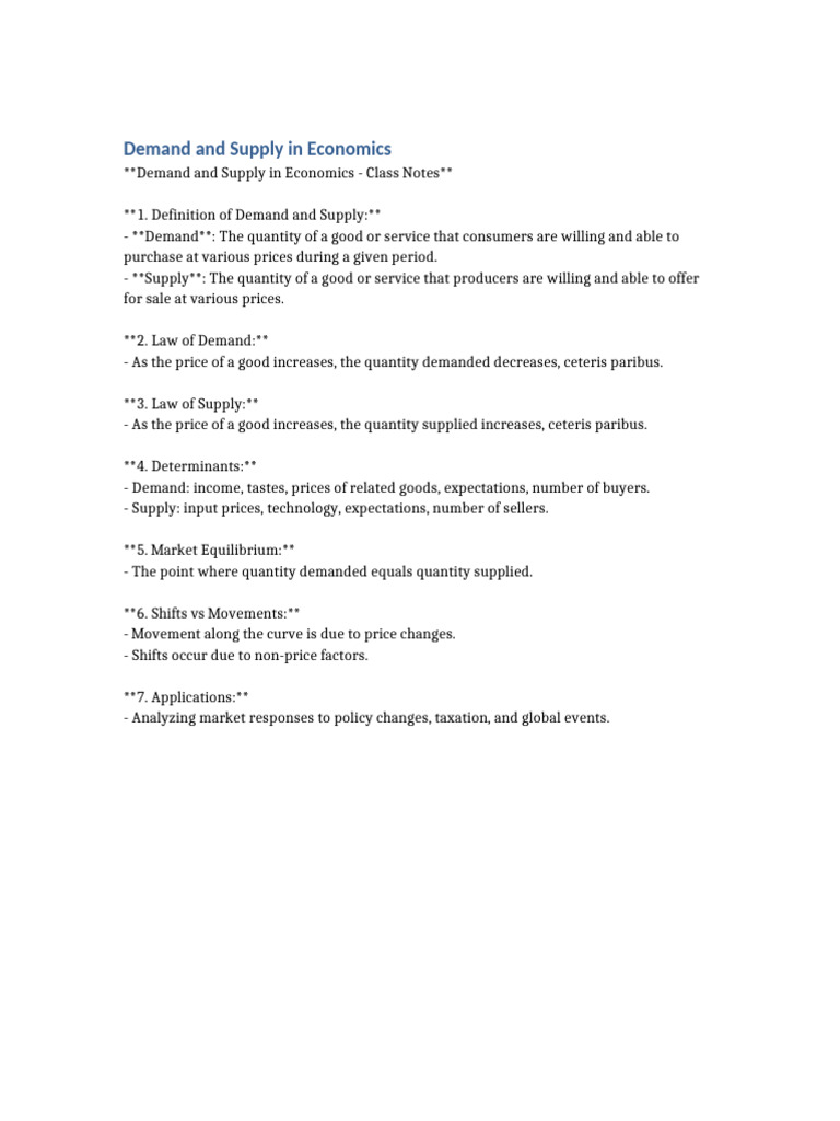 Demand and Supply Class Notes PDF | PDF