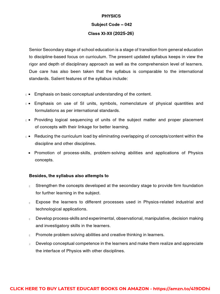 2025-26 CBSE 12 Physics Syllabus | PDF | Electric Field | Optics