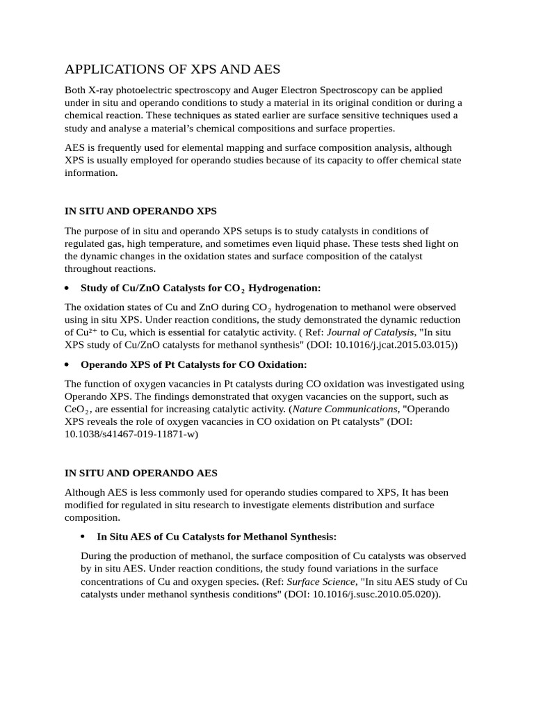 Applications of XPS and Aes | PDF | Catalysis | X Ray Photoelectron Spectroscopy